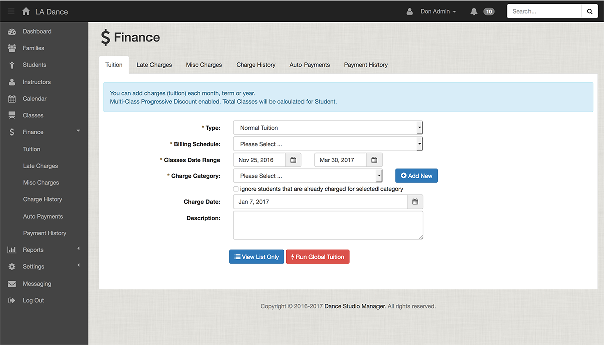 Dance Studio Software - $40 Per Month - Training And Support Included!